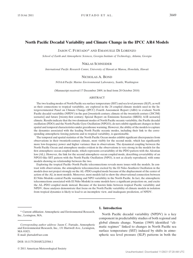 (15200442 - Journal of Climate) North Pacific Decadal Variability and ...
