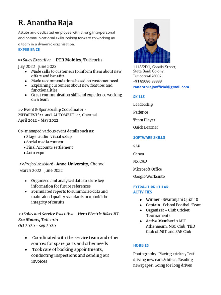 Anantha Raja - Resume | PDF