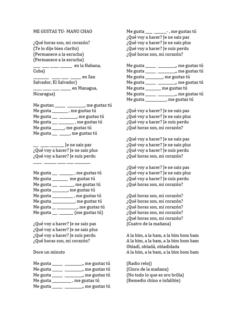 ME GUSTAS TU-Manu Chao | PDF