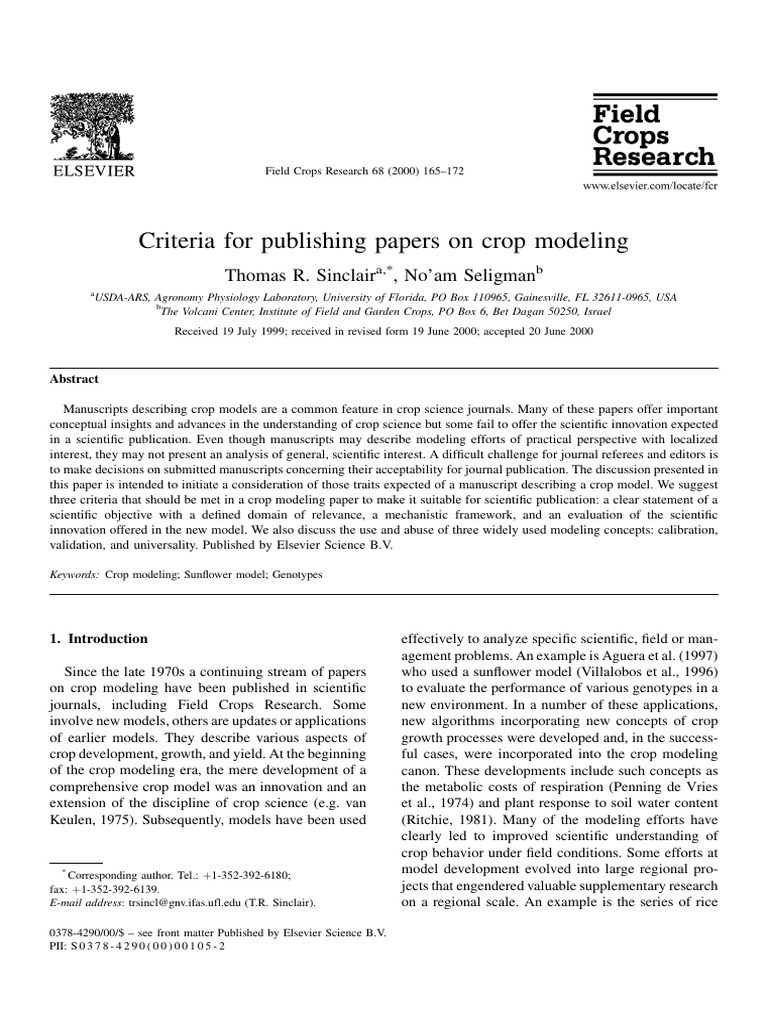 Criteria For Publishing Papers On Crop Modeling | PDF | Simulation | Hypothesis