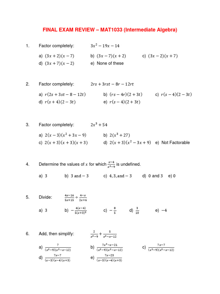 Mat 1033 Finalreview | PDF | Mathematics | Mathematical Concepts
