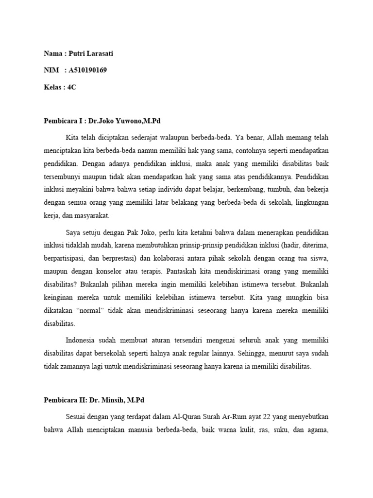 A510190169 - Putri Larasati - Presensi Seminar Pendidikan Inklusif | PDF
