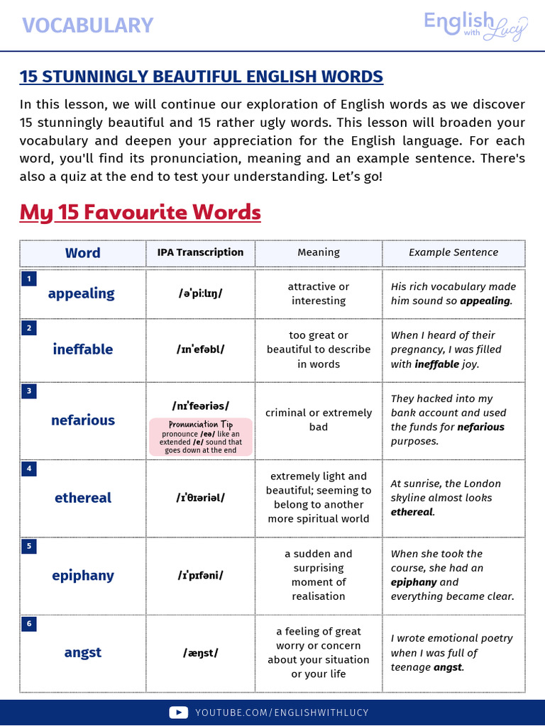 15 Stunningly Beautiful English Words | PDF | English Language