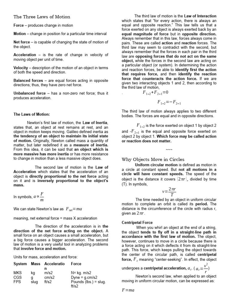 Force and Motion Notes | PDF | Force | Acceleration