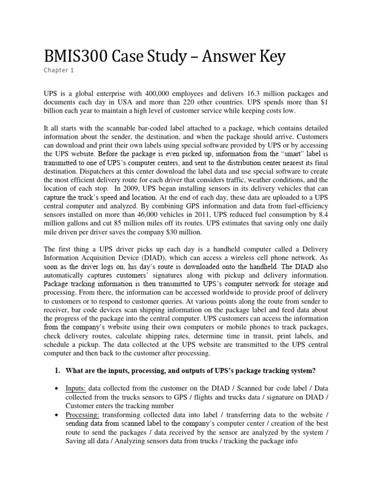 BMIS300 Case Study - Chapter 1 - Answer Key | PDF | United Parcel Service | Barcode