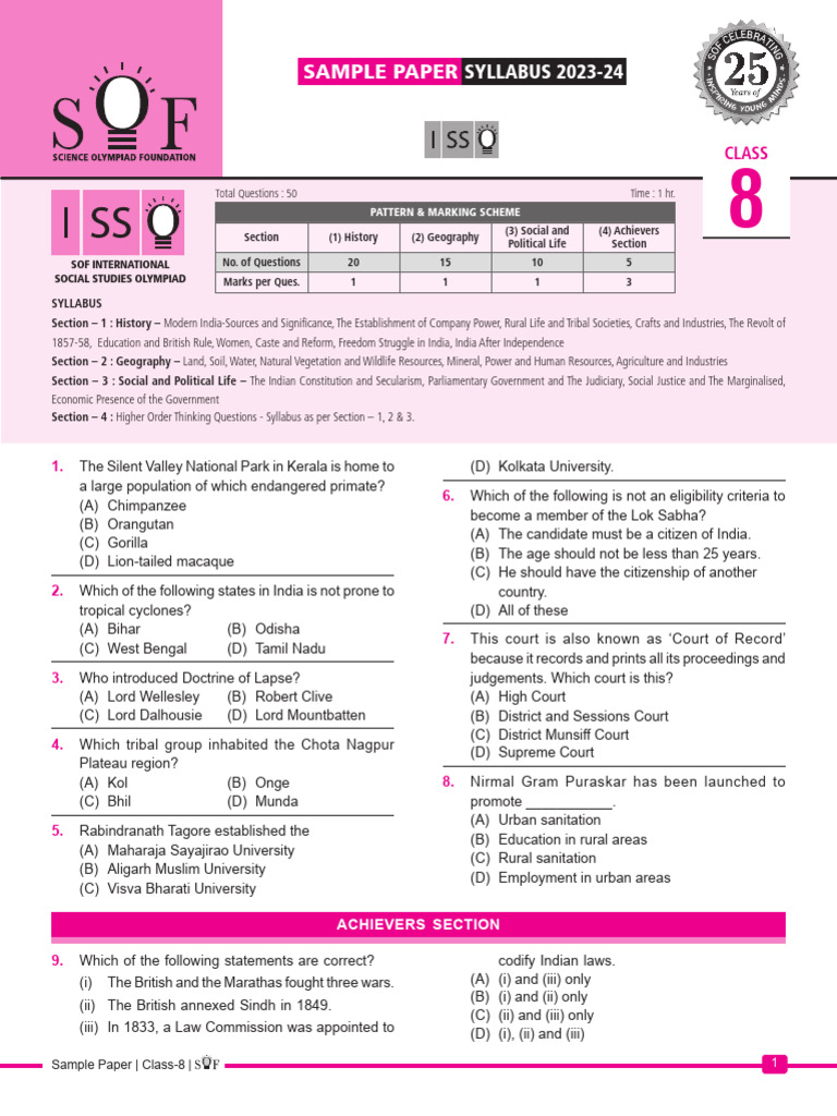 Isso Sample Paper Class-8 | PDF | South Asia | Government