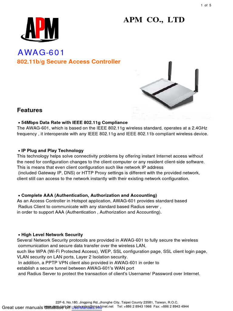 AWAG-601: Apm Co., LTD | PDF | Computer Network | Radius
