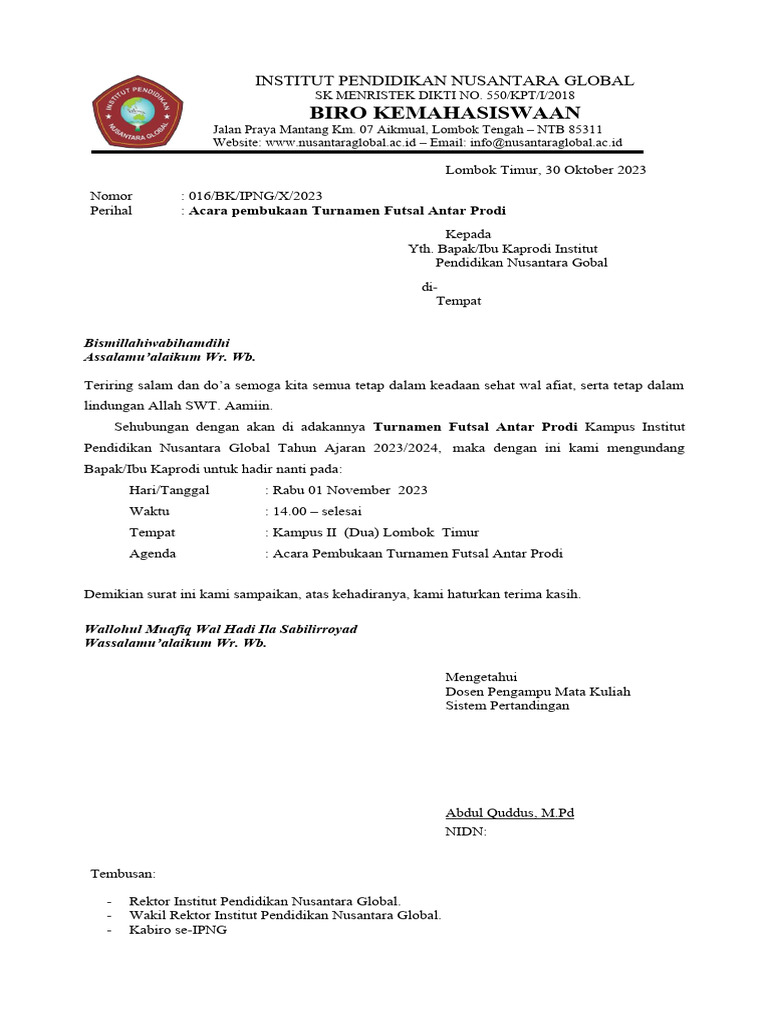 Surat Undangan Turnamen Futsal | PDF | Sains & Matematika
