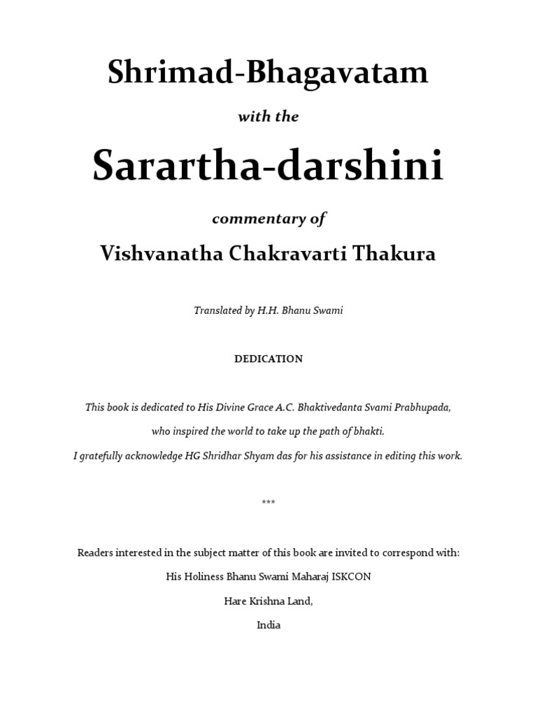 Sarartha-Darshini 10 Vishvanatha Chakravarti Thakura Commentary On ...
