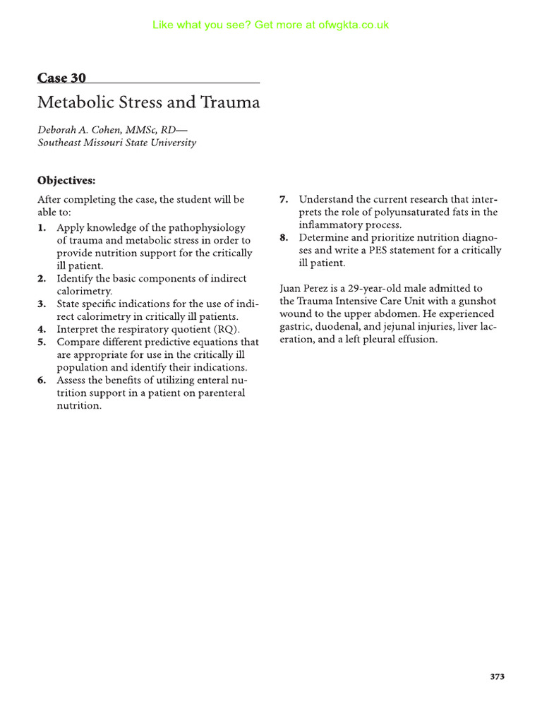 Case Study Metabolic Stress | PDF