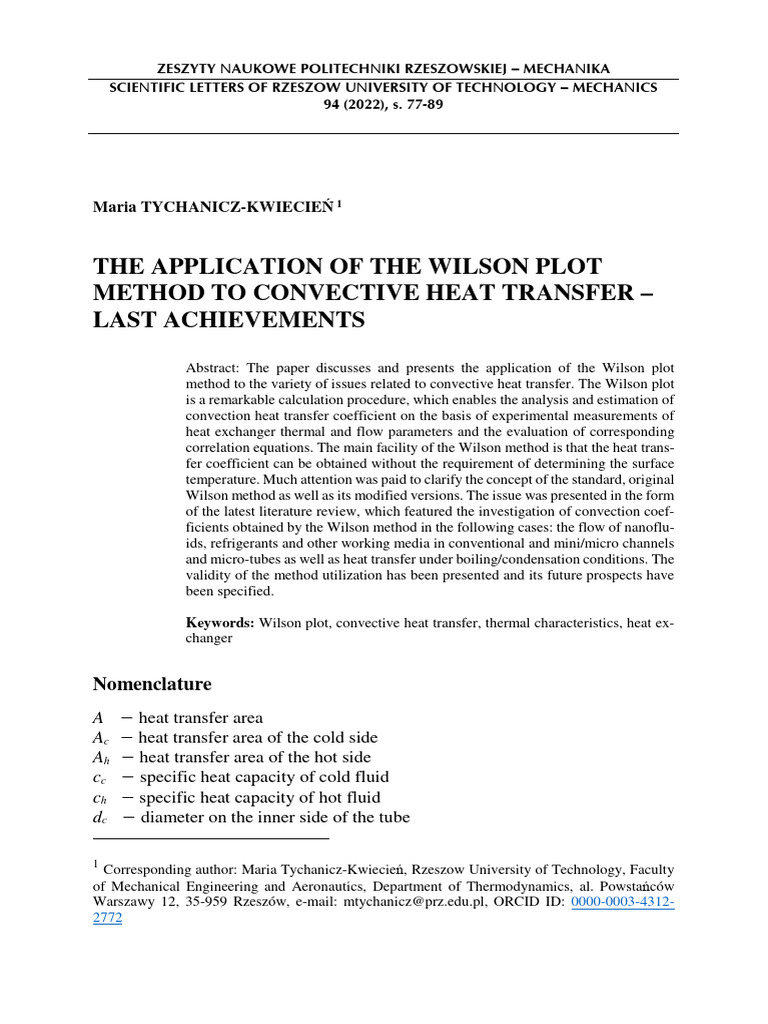 The Application of The Wilson Plot | PDF | Heat Transfer | Heat