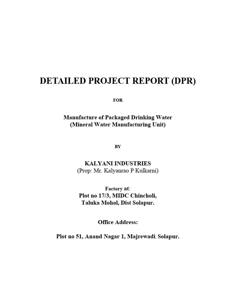 Detailed Project Report PDF Membrane Water