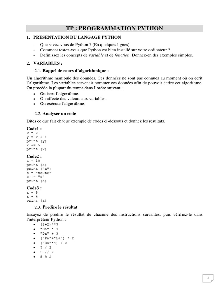 2022 - 2023 Travaux Pratiques (Initiation A Python) | PDF | Python (Langage de programmation ...
