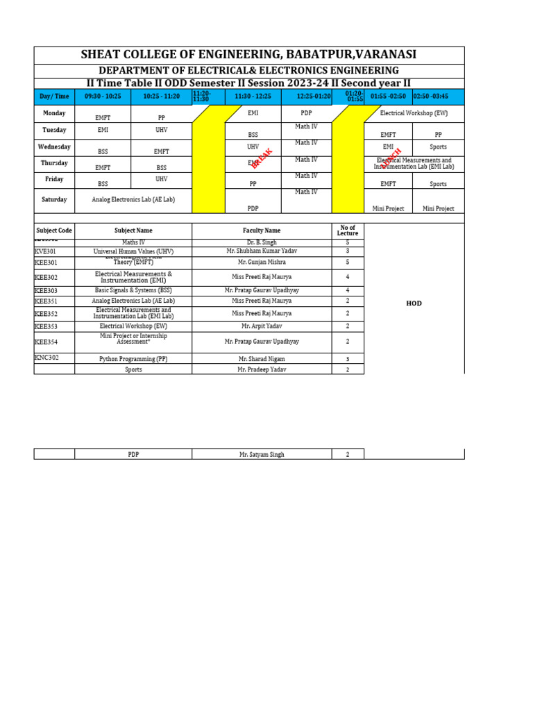 21-Sept - Updated - EN & EC - TT 2nd+3rd+4th Year Odd Sem 2023 - 24 | PDF | Electronics ...
