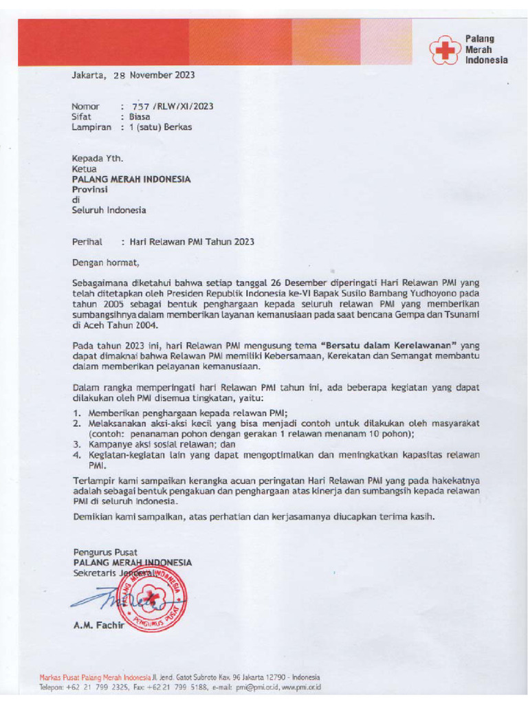 Peringatan Hari Relawan PMI 2023 | PDF