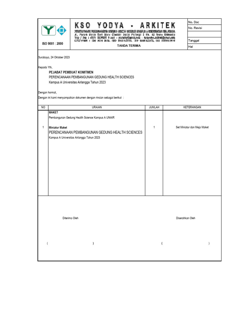 Tanda Terima - Unair (Kso Yodya Arkitek) - Edit | PDF | Sains & Matematika