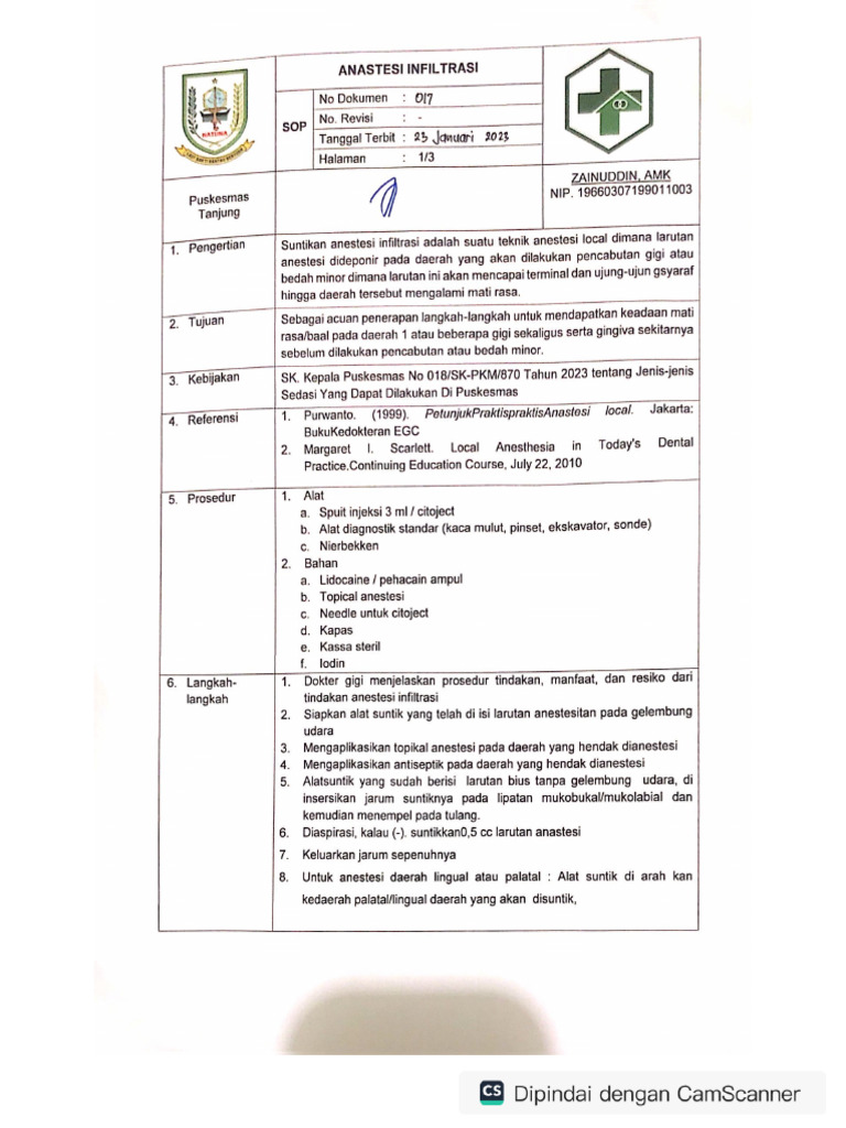 Sop Anastesi Infiltrasi | PDF