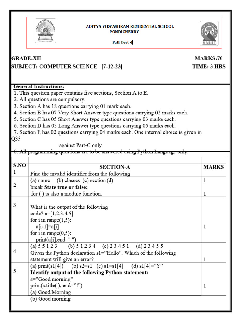 Full Test-1 | PDF | Software Development | Computer Science