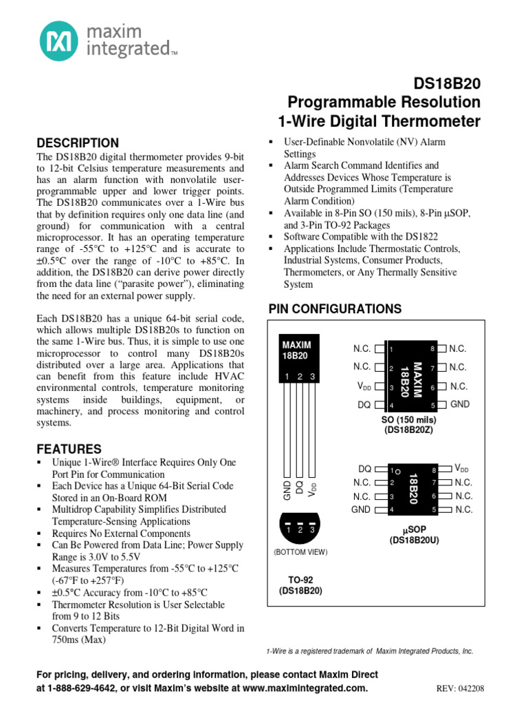 DS18B20 28978 | PDF | Electrical Engineering | Manufactured Goods