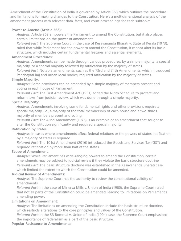 Power To Amend (Article 368) | PDF | Constitutional Amendment ...