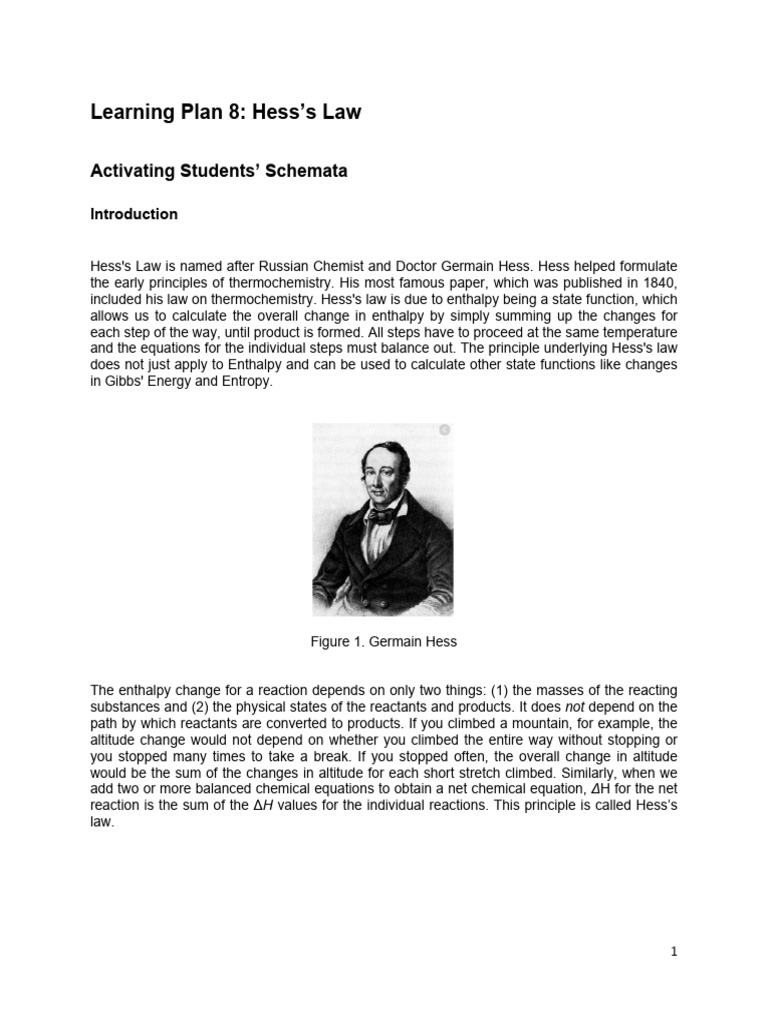 Plan 8 Hess's Law Chem | PDF | Enthalpy | Chemical Reactions