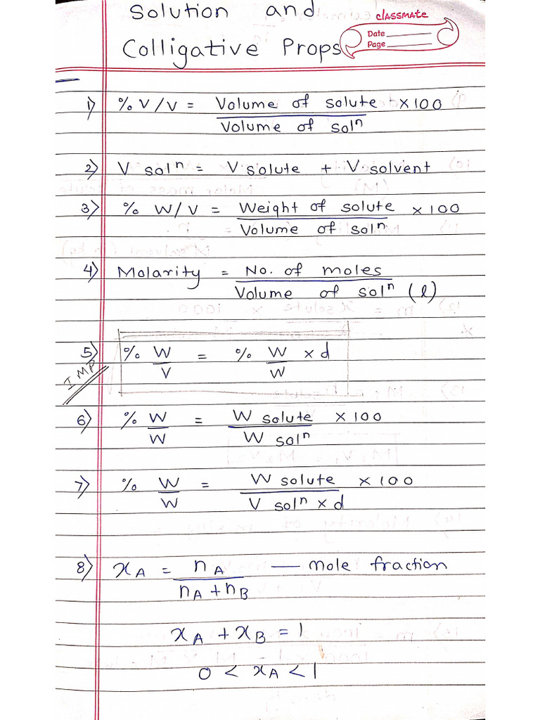 Chemistry - Solutions Formulas | PDF