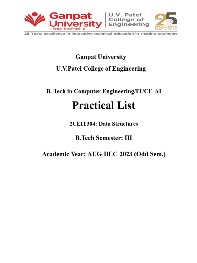 2CEIT304 - DS - Practical List - Aug-2023 | PDF | Matrix (Mathematics) | Computer Data