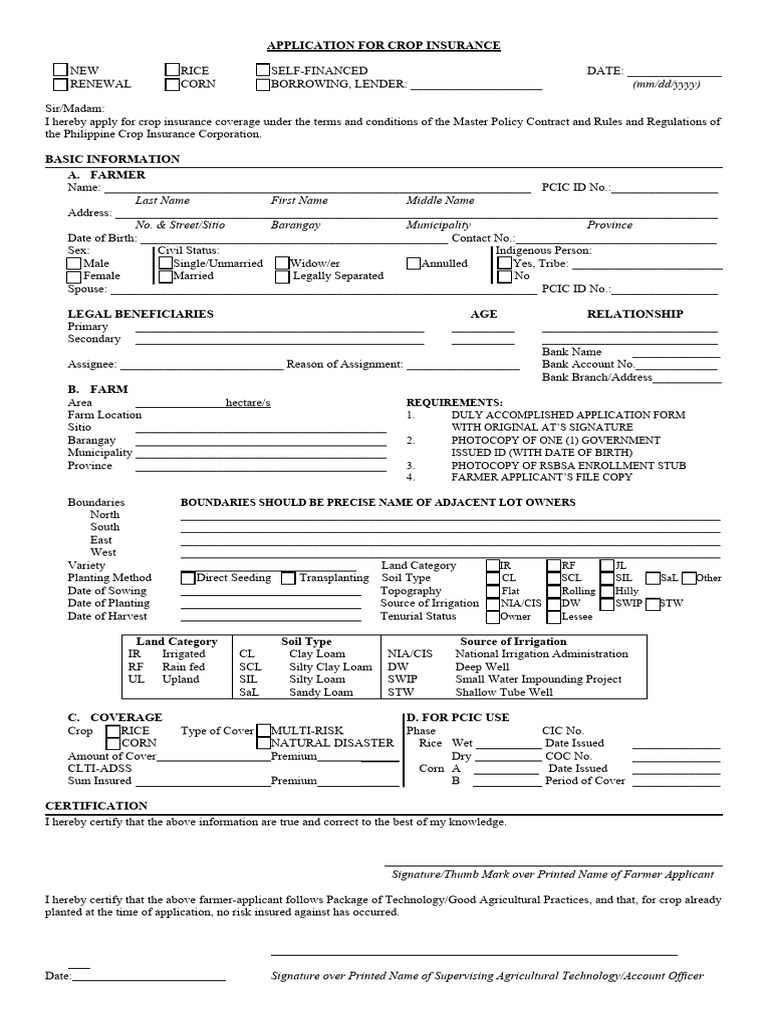 Crop Insurance Application Form | PDF | Insurance | Loam