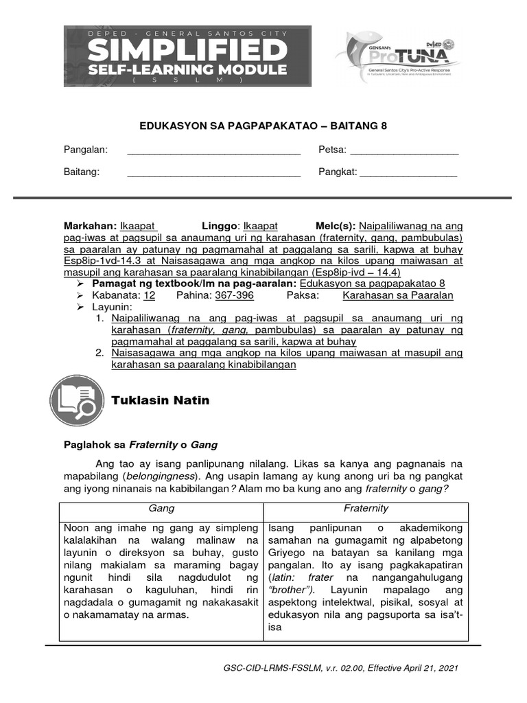 Esp 8 SSLM Week 4 | PDF