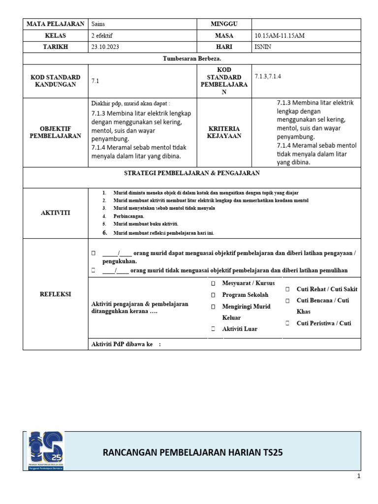 RPH Sains Tahun 2 | PDF