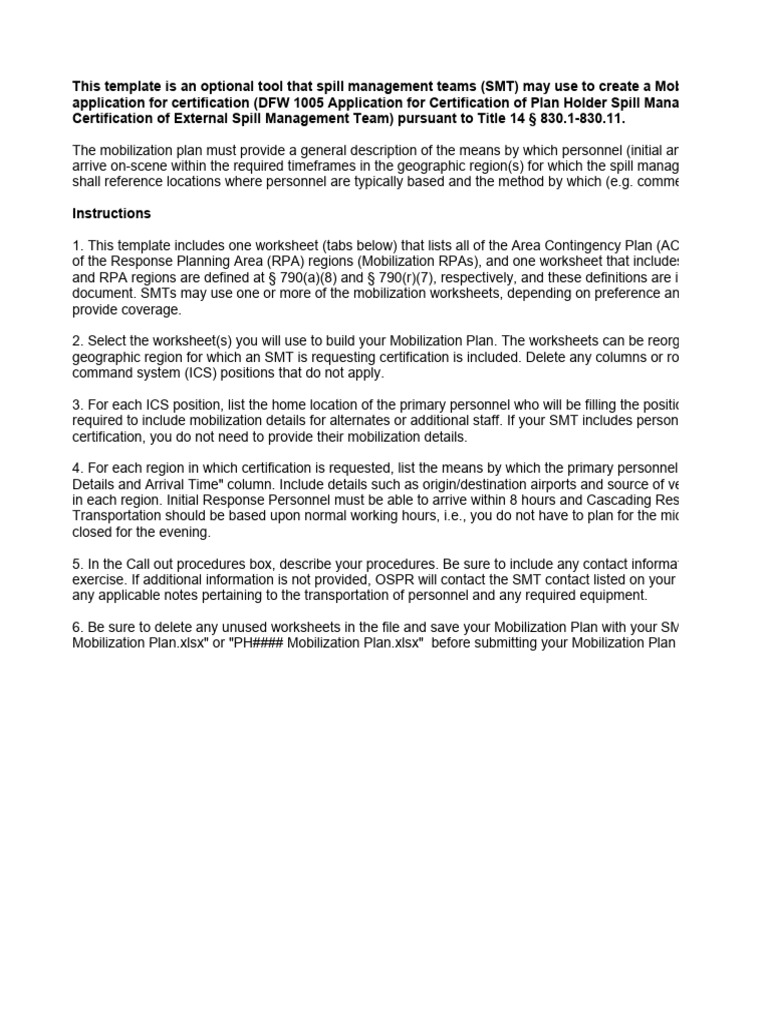 SMT Mobilization Plan Template | PDF | San Francisco Bay Area | California