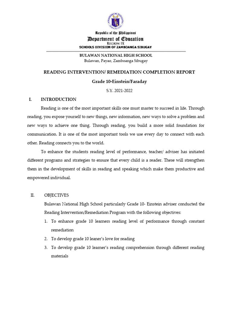 RAPID Reading Completion Report | PDF | Reading Comprehension | Mentorship