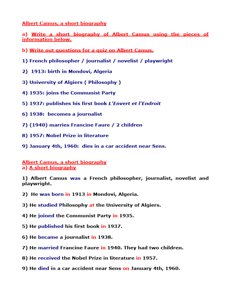 Albert Camus: A Brief Biography | PDF