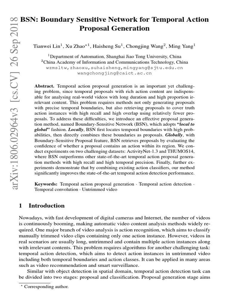 BSN: Boundary Sensitive Network For Temporal Action Proposal Generation | PDF | Deep Learning ...