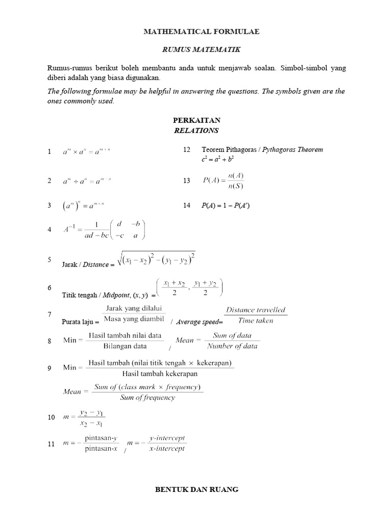 Mathematical Formulae | PDF