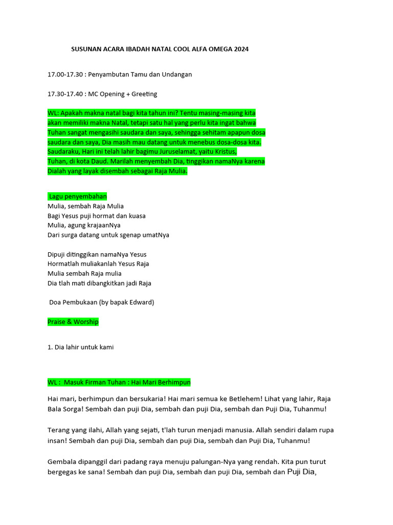 Susunan Acara Natal GBT Cimahi 2008 | PDF