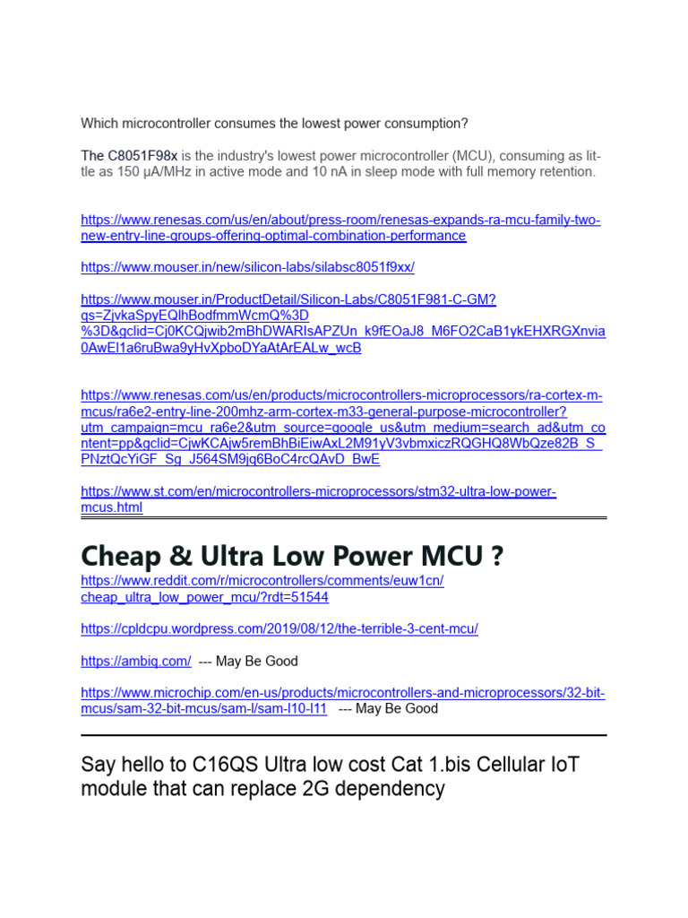 Which Microcontroller Consumes The Lowest Power Consumption | PDF | Microcontroller ...