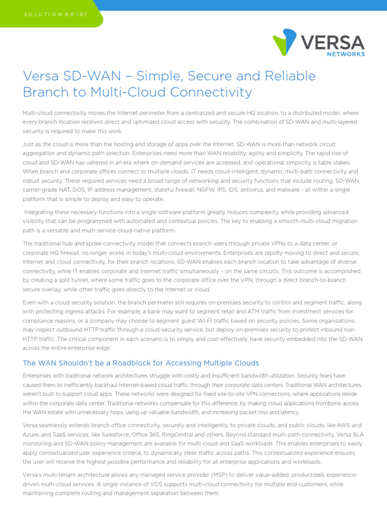 Versa Secure SD Wan | PDF | Cloud Computing | Computer Network