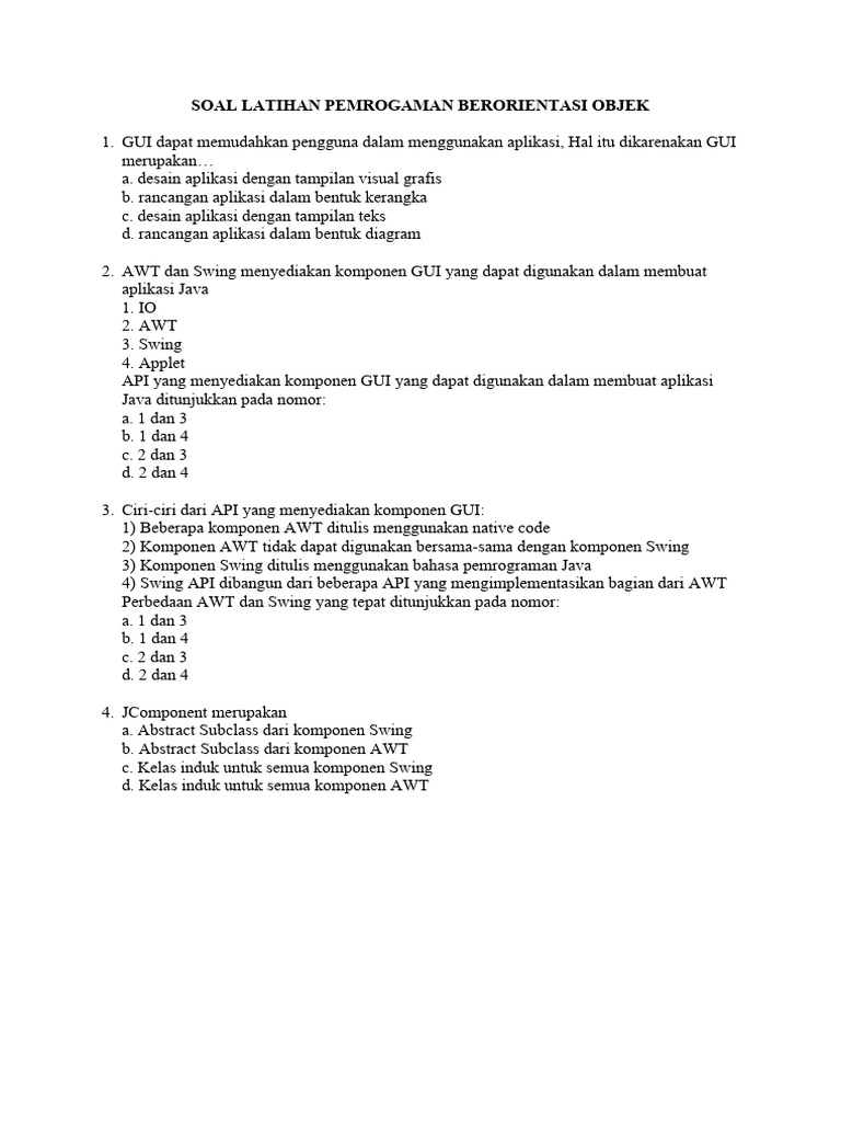 Soal Latihan Pbo Kelas Xii Gasal | PDF
