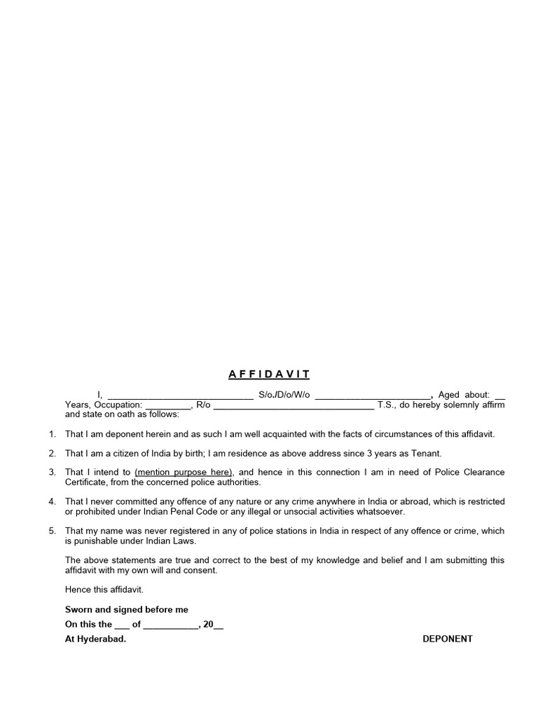 Affidavit for Police Clearance Certificate | PDF | Social Science