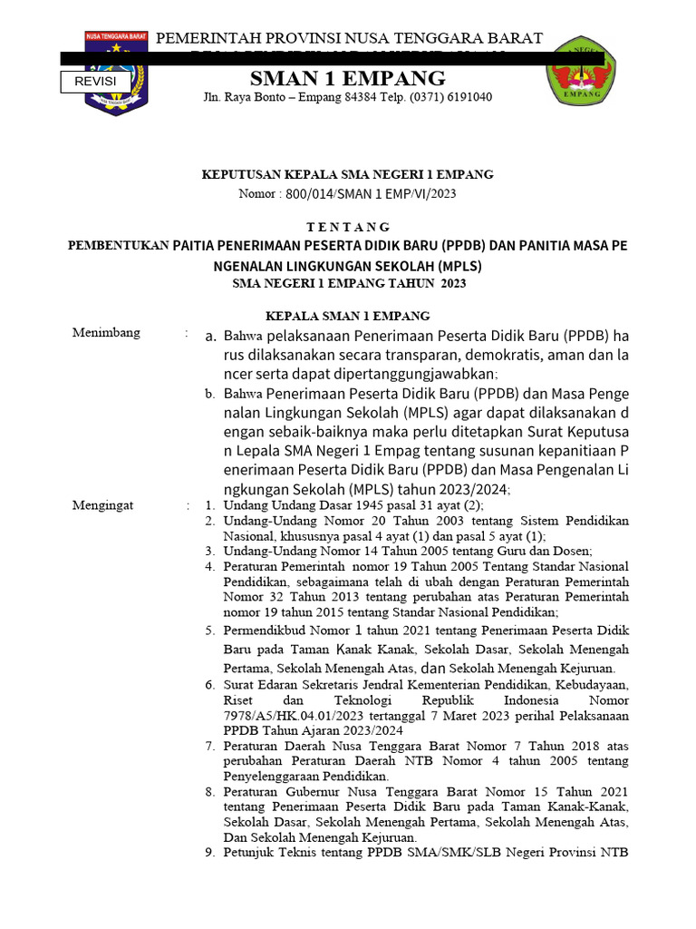 SK Pan PPDB 2023 Sman 1 Empang | PDF