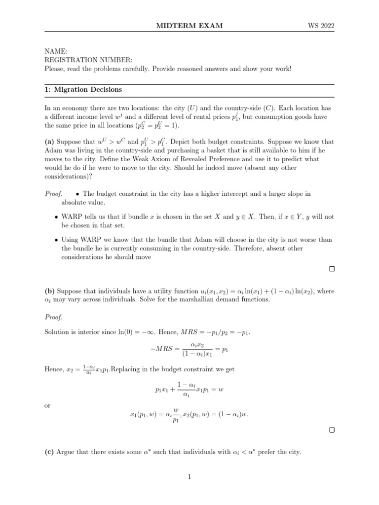 Midterm Solutions | PDF | Pareto Efficiency | Microeconomics