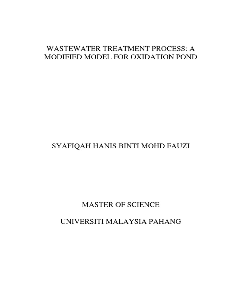 Wastewater Treatment Process - A Modified Model For Oxidation Pond - Ir ...