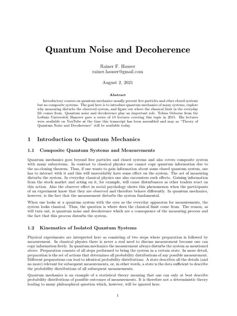 Decoherence | PDF | Quantum Mechanics | Schrödinger Equation