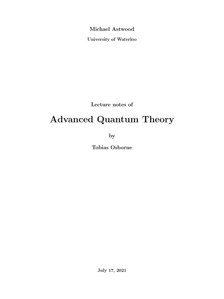 Advanced Quantum Theory | PDF | Quantum Mechanics | Quantization (Physics)