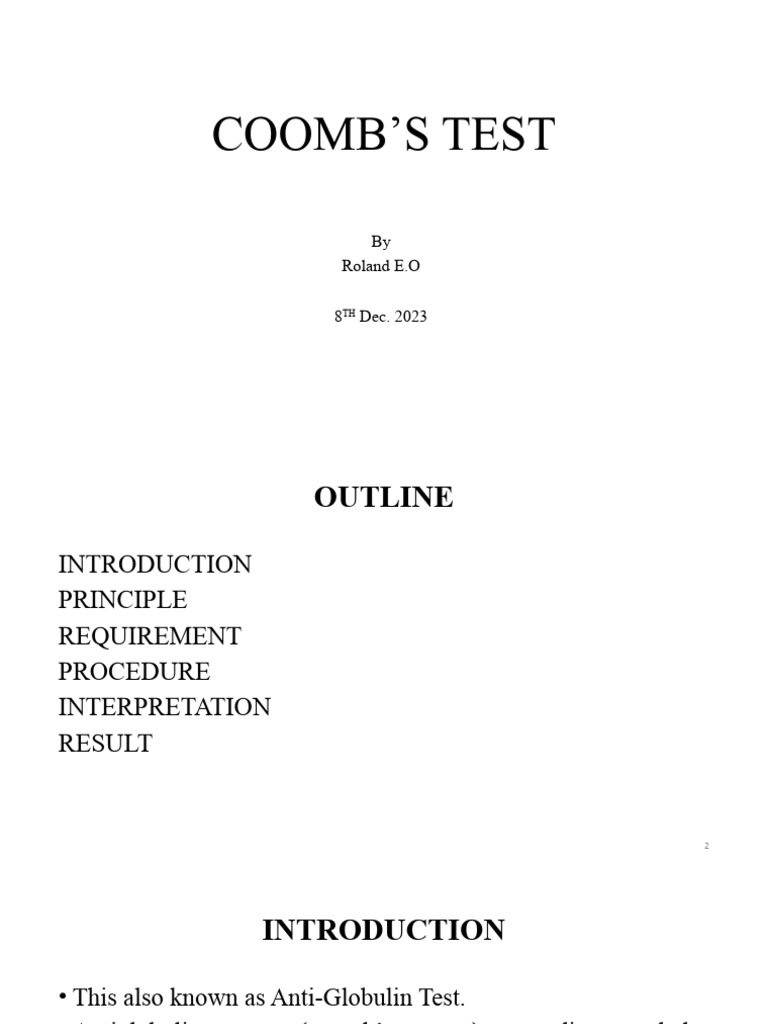 Combs Test PRESENTATION | PDF | Clinical Medicine | Histology