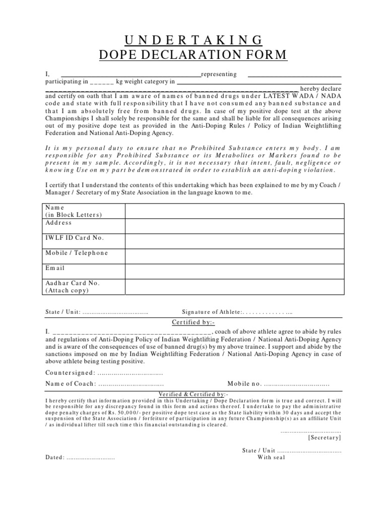 Dope Undertaking Format | PDF | Doping In Sport | Justice