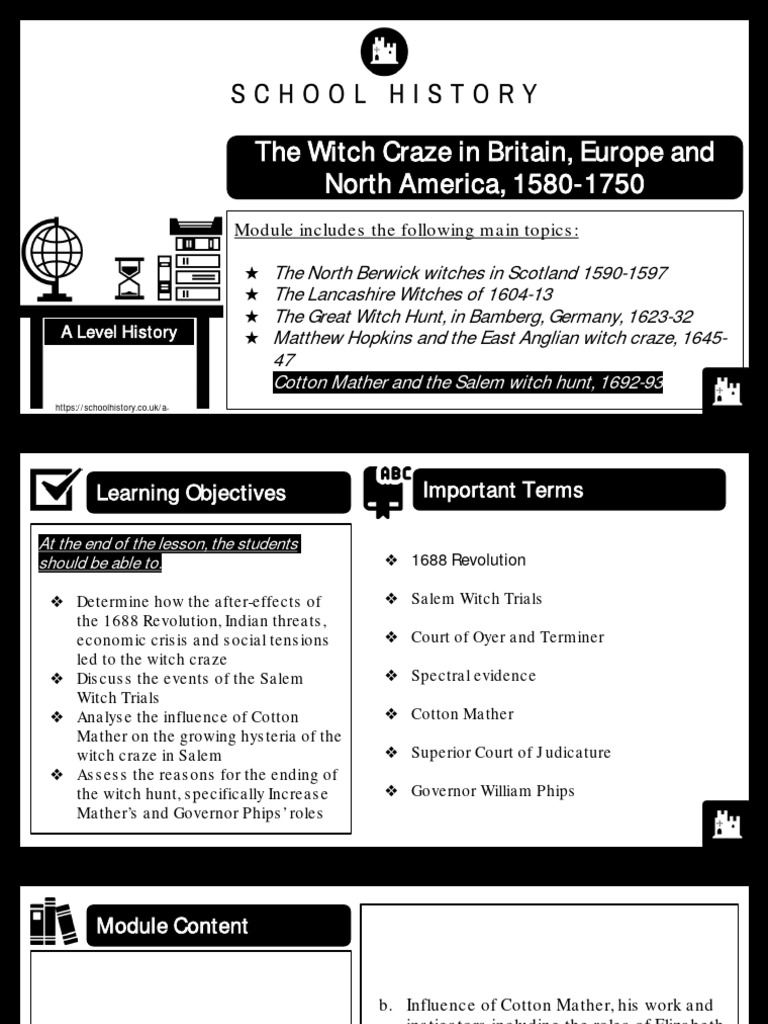 A Level Cotton Mather and The Salem Witch Hunt 1692 93 Presentation 1 ...