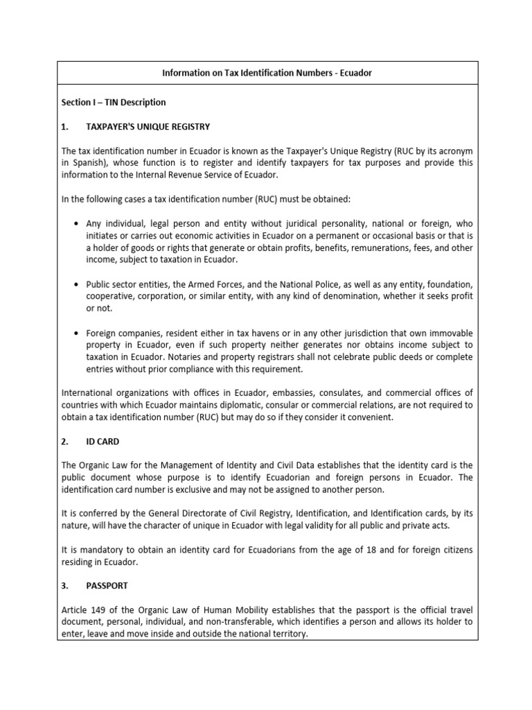 Ecuador Tax Identification Numbers Guide | PDF | Identity Document ...