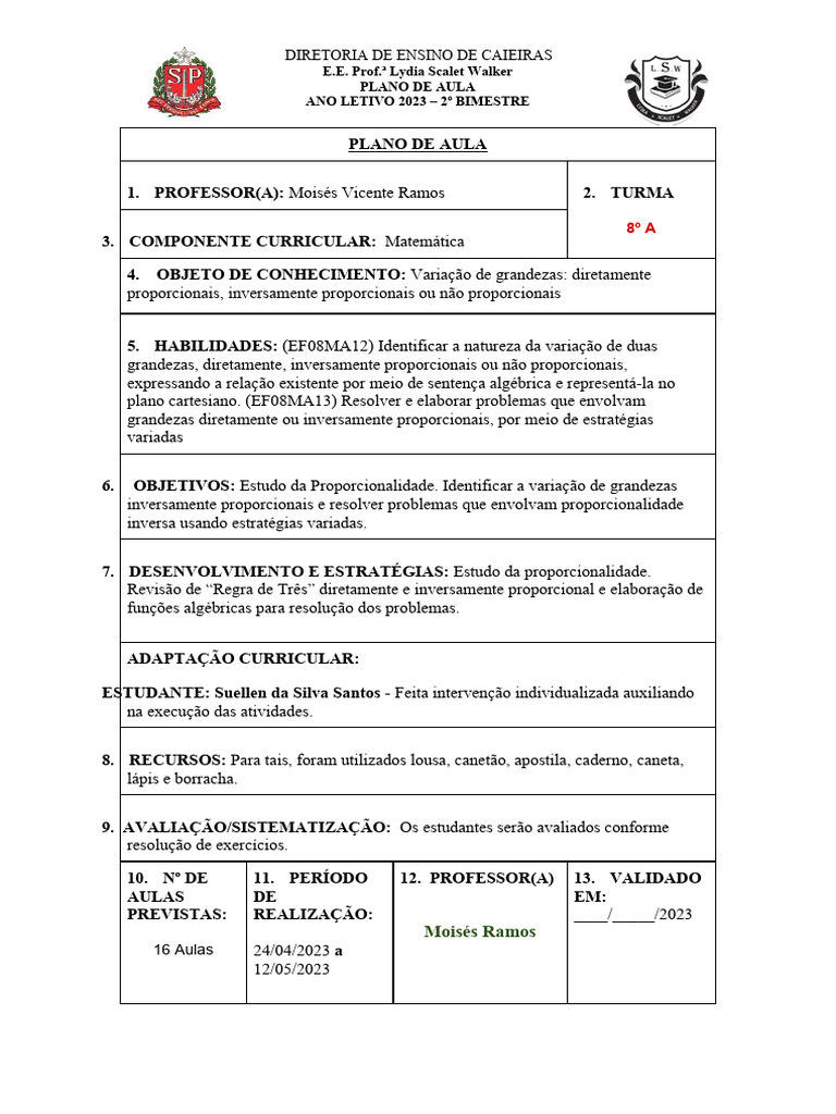 Modelo - Plano de Aula | PDF